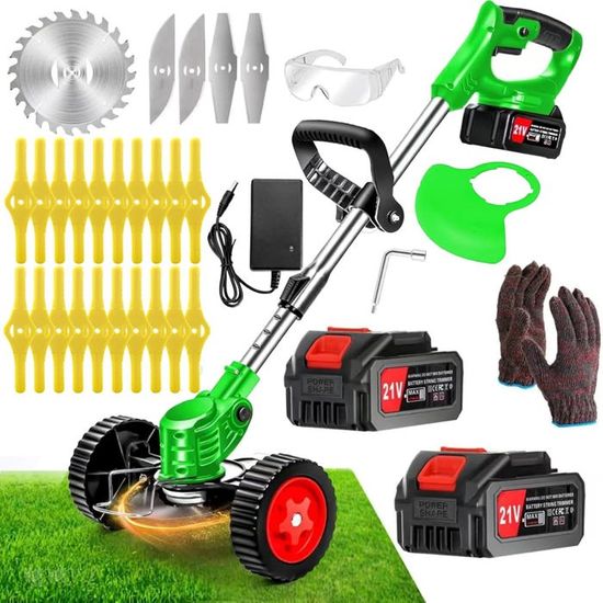 Débroussailleuse Electrique sans Fil 21V 4000Ah Coupe Bordure avec 2 Batterie et Chargeur Taille ...