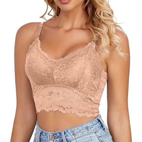 Soutien-Gorge en Dentelle - Femme - Bandeau Rembourré - Grande Taille - Beige - Avec Armatures ...