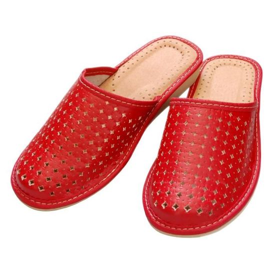 Chaussons Femme en Cuir Perforé BeComfy - Rouge - Tailles 36-46 Rouge ...