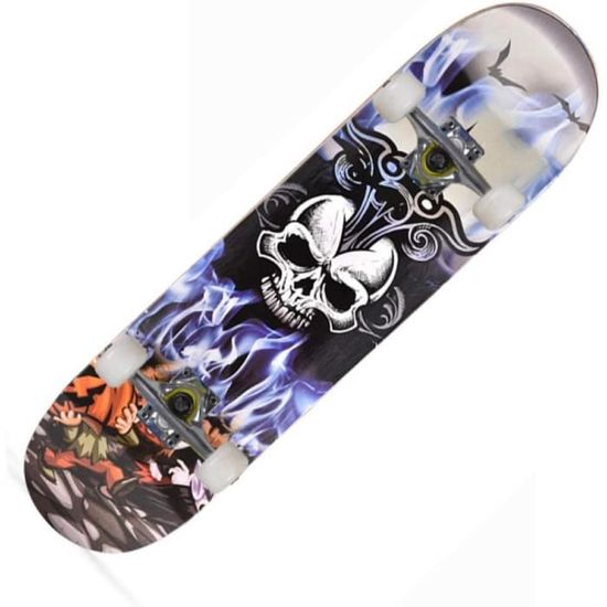 Skateboard Tête De Mort Gris Orange Skate 80x20 cm 7 Couches eois d'érable avec Roulements ABEC ...
