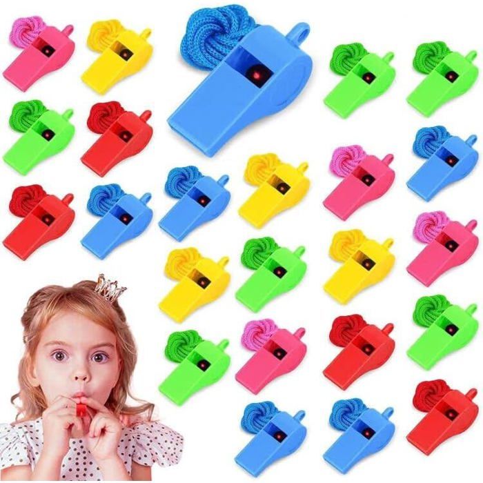 24 Pièces Sifflets en Plastique, Sifflet avec Cordon, Sifflets Colorés ...