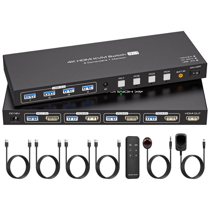 4 port HDMI KVM Switch 4 PC 1 Monitor 4K60Hz KVM Switches HDMI 2.0 ...
