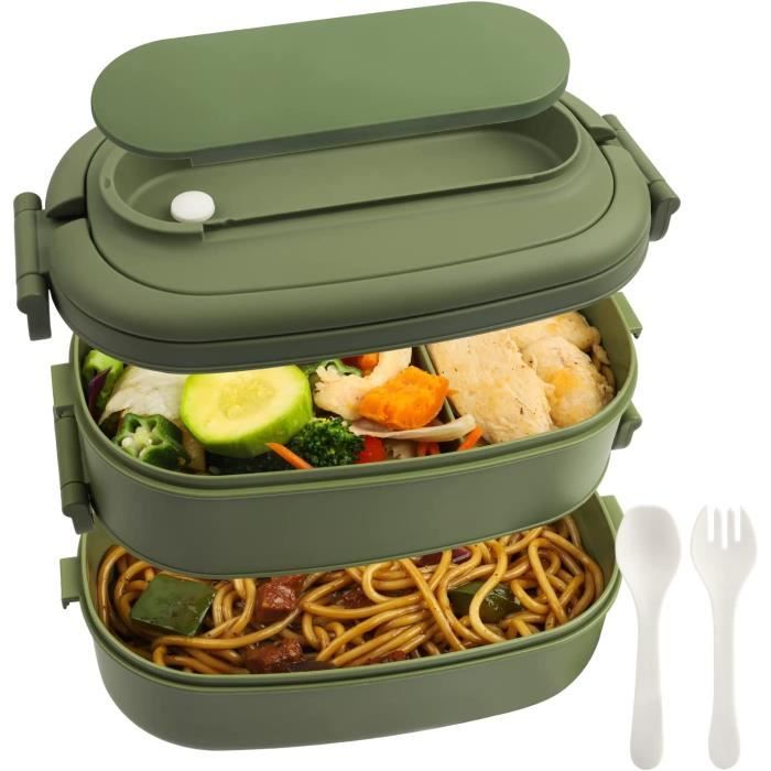 Lunch Box, 2-Couches Bento Lunch Box - 1550ml 3-Compartiment Boite ...