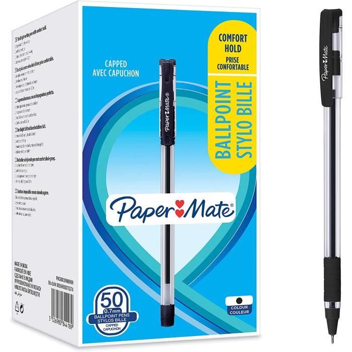 Paper Mate stylos bille, grip confortable, pointe fine (0,7 mm), noir ...