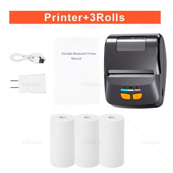 Mini-imprimante thermique 58mm - Black - 3 rouleaux - Prise de l'UE - Portable - Impression ...