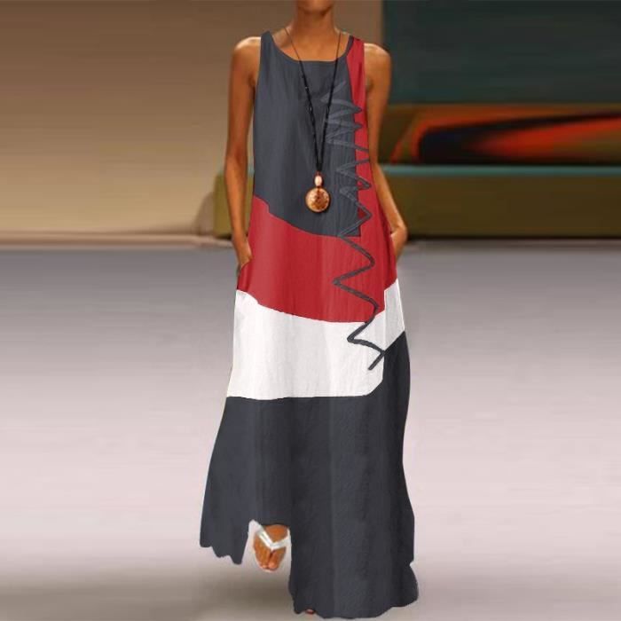 Robe Zanzea 2021 Vintage Couleur Couture Robe Maxi Femmes Dété Robe D