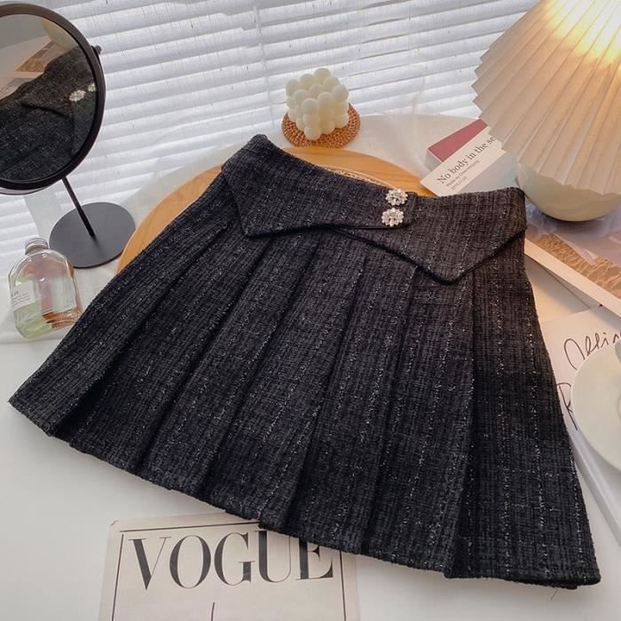Jupe,jupe en Tweed taille haute pour femme, Mini jupe plissée en laine ...