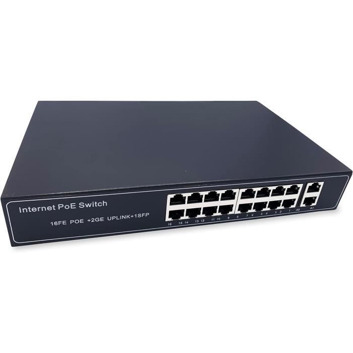 16 Ports Poe Ethernet Switch Avec 2 Ports Uplink Gigabit Ethernet 10-100-1000Mbps, Plug & Play ...