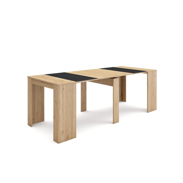 Skraut Home - Table console extensible - Chêne et noir - Pour 10 ...