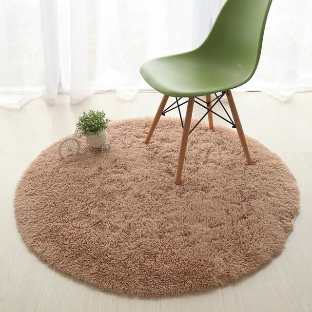 TAPIS,Light Camel-Customize--Tapis rond en peluche gris soyeux, Long ...