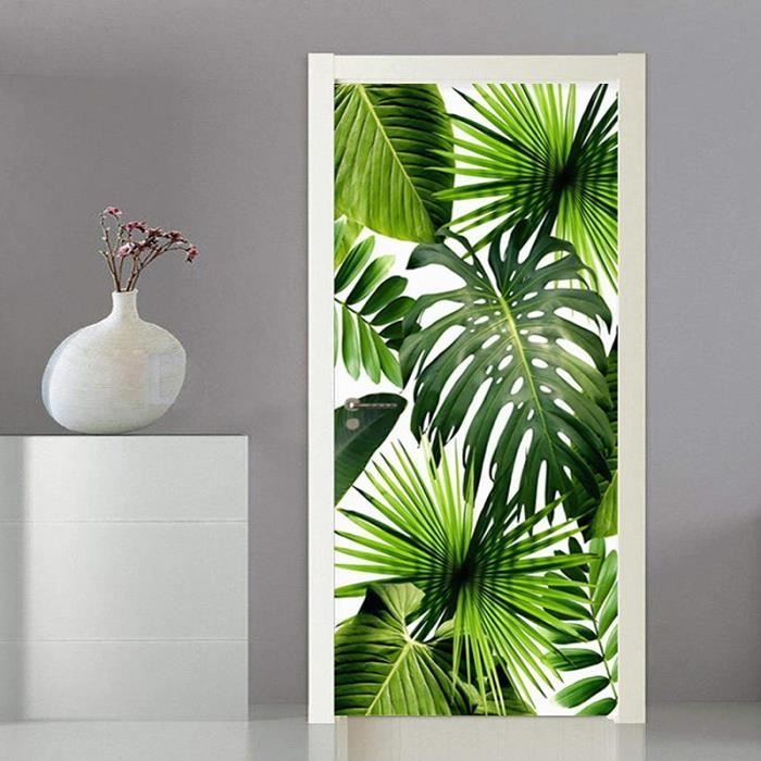 Sticker De Porte Feuilles Vertes De Plantes Tropicales 77X200cm trompe ...