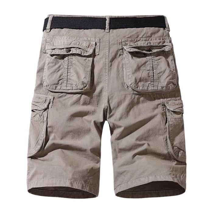 Cargo Short Homme Multi-poches en Coton Coupe Droite Short Ete Couleur ...