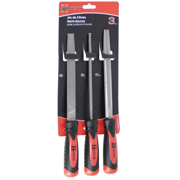 Jeu de 3 limes emmanchées - HANGER - 110390 - demi-douces - plate/ronde ...