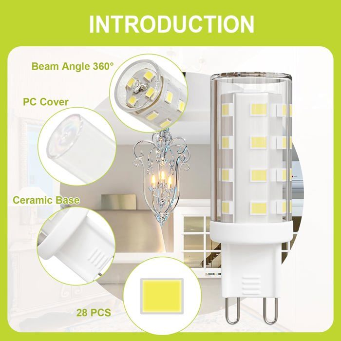 Ampoule G9 Led Blanc Neutre 4000K, 3.2W 520LM Equivalent 50W Halogène, Ampoule LED G9 Classe C ...