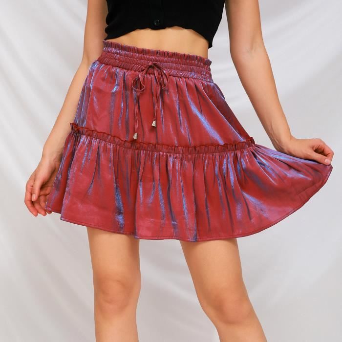 JUPE - KILT Mode féminine douce couleur unie taille haute pli serrure ...
