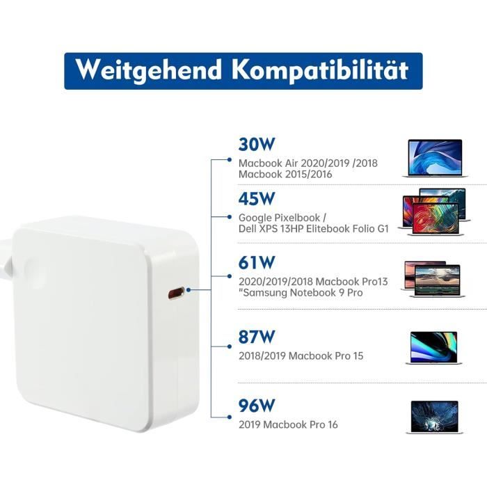 Chargeur MacBook Pro,100 W USB C Chargeur Compatible avec Mac Book Pro ...