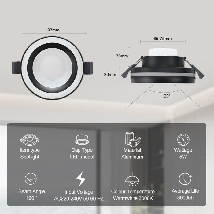 Led Spot Salle De Bain Ip44 À Lumière Indirecte Spot Led Encastrable ...
