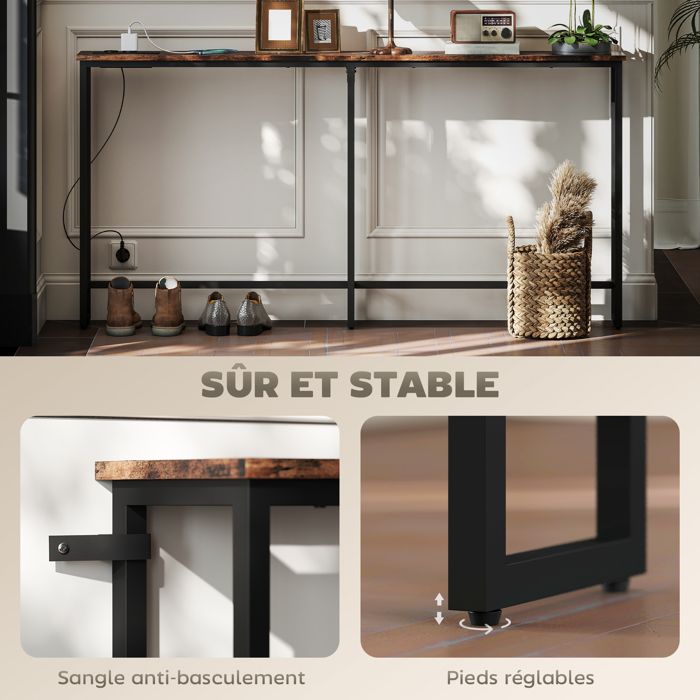 Table console étroite style industriel avec prises de courant et USB ...