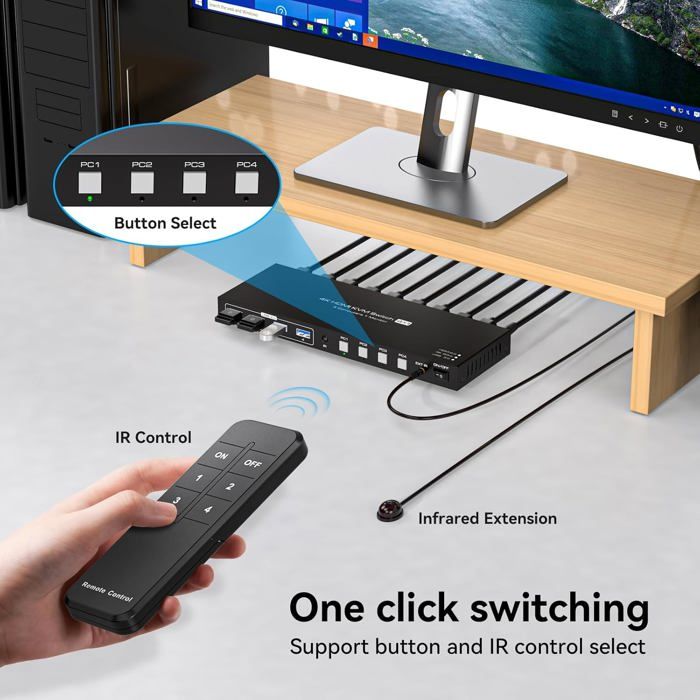 4 port HDMI KVM Switch 4 PC 1 Monitor 4K60Hz KVM Switches HDMI 2.0 ...