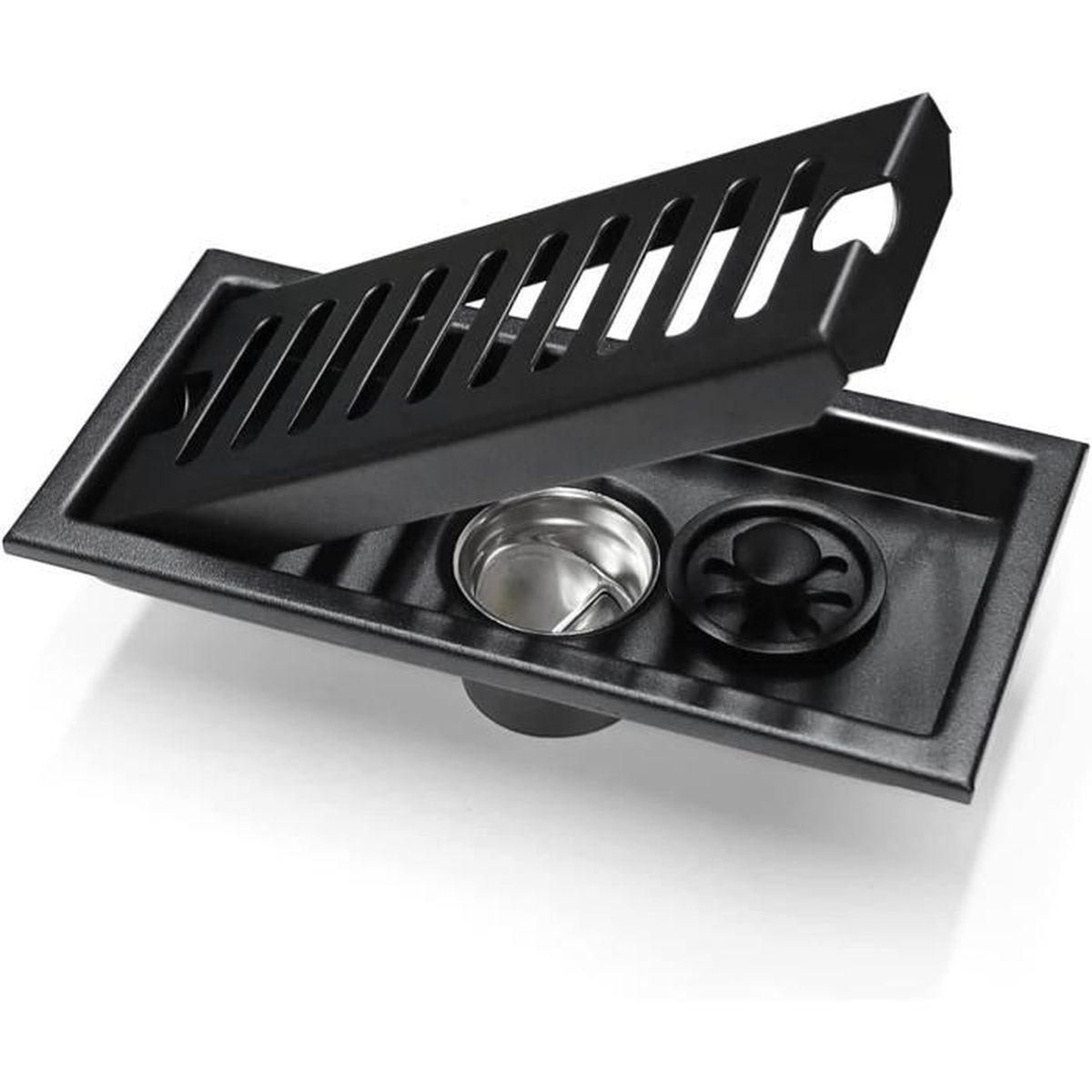 Caniveau de Douche, WOVTE Siphon de Sol en Acier Inoxydable Noir, Drain ...