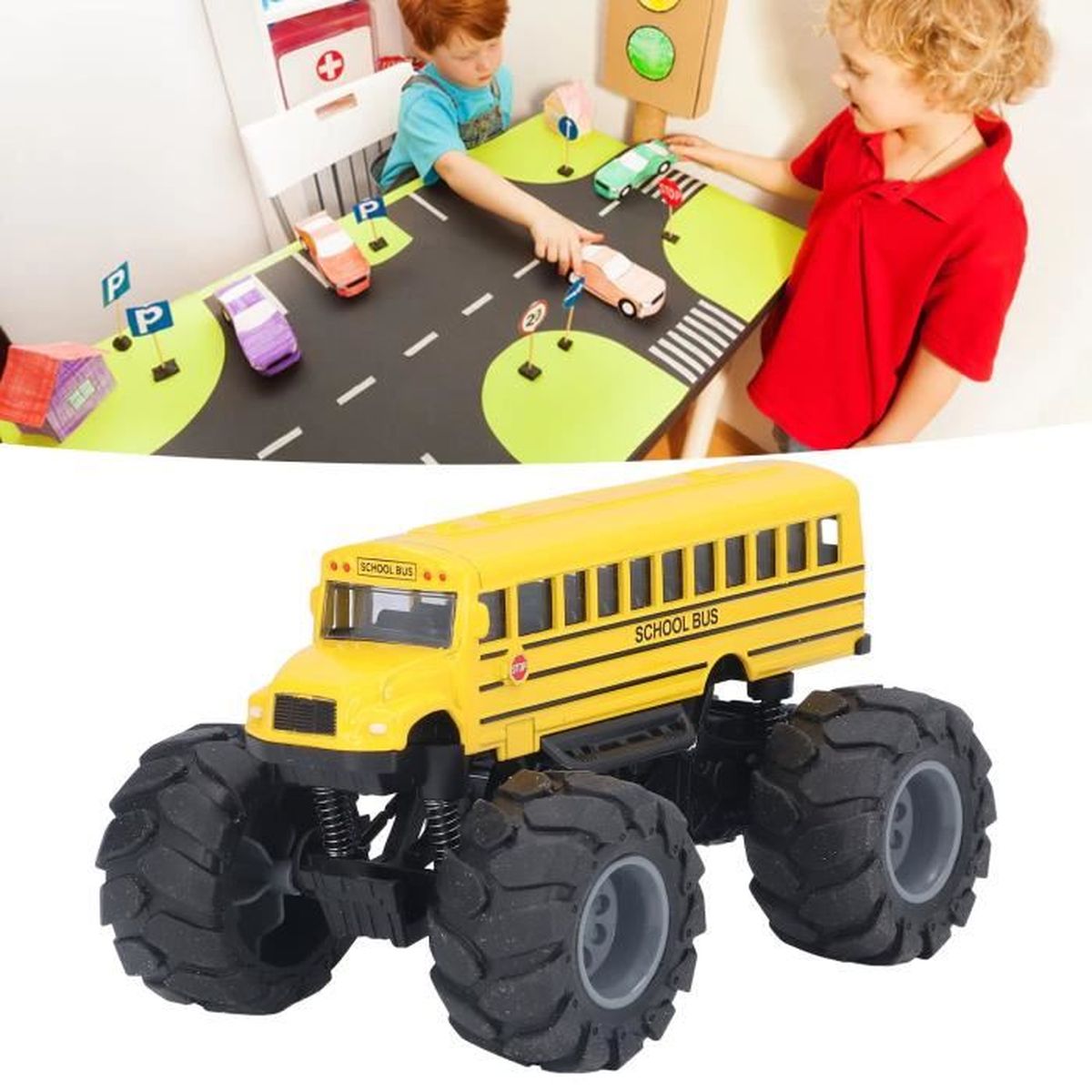 Alliage Bigfoot School Bus Pull Back Model, 1:43 Boy Toy (Jaune) A084 ...