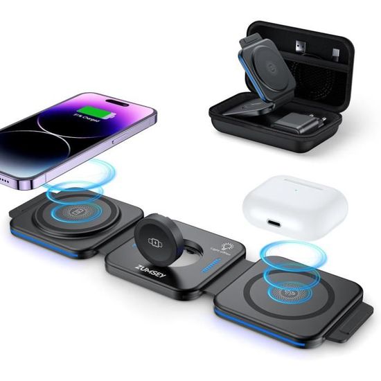 Chargeur Induction Pliable, 3 En 1 Magnétique Chargeur Sans Fil Pour ...