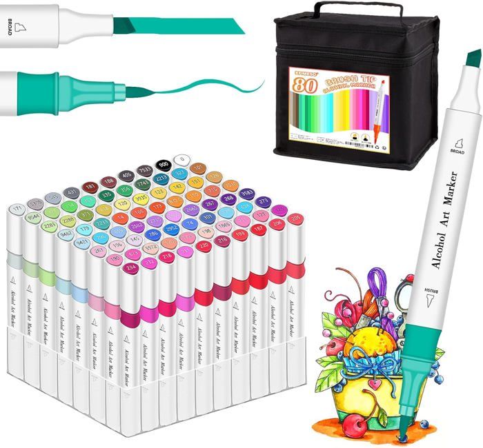 80 Couleurs Feutre A Alcool, Marqueurs Stylos Permanents Brush Alcohol ...