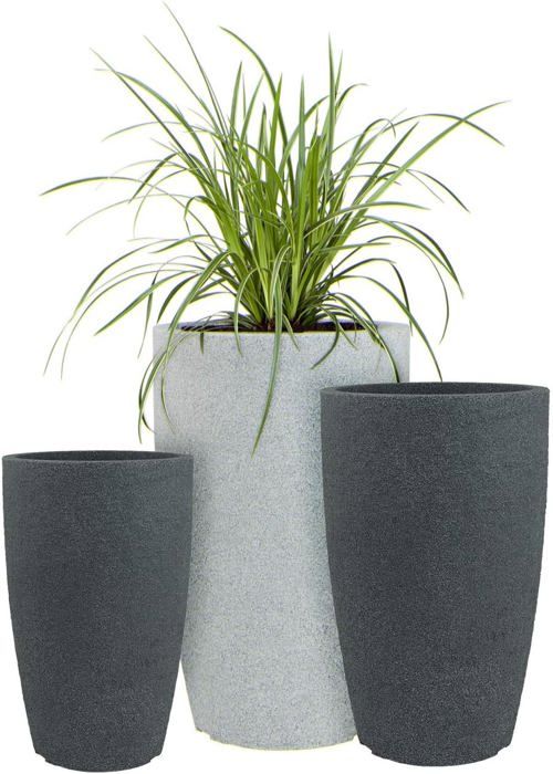 Pot De Fleur Fibre De Verre Pipe Plastique 55Cm Anthracite Jardinire ...