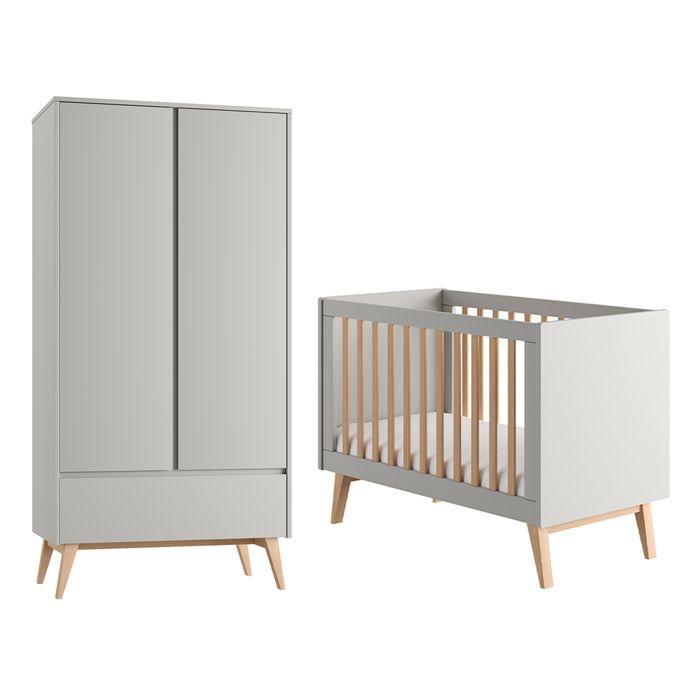 Lit et Armoire 2 portes Pinio - Swing - 124 x 66 x 89cm - Gris et bois ...