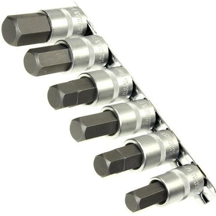 6 x embout clé dynamométrique 14-22 mm 6 pans ALLEN 1-2" Cr-V sur porte ...