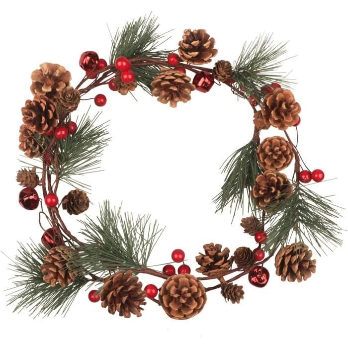 200Cm Guirlande De Noël Artificielle Avec Cloches Rouges Couronne De Noel Porte Avec Branches De ...