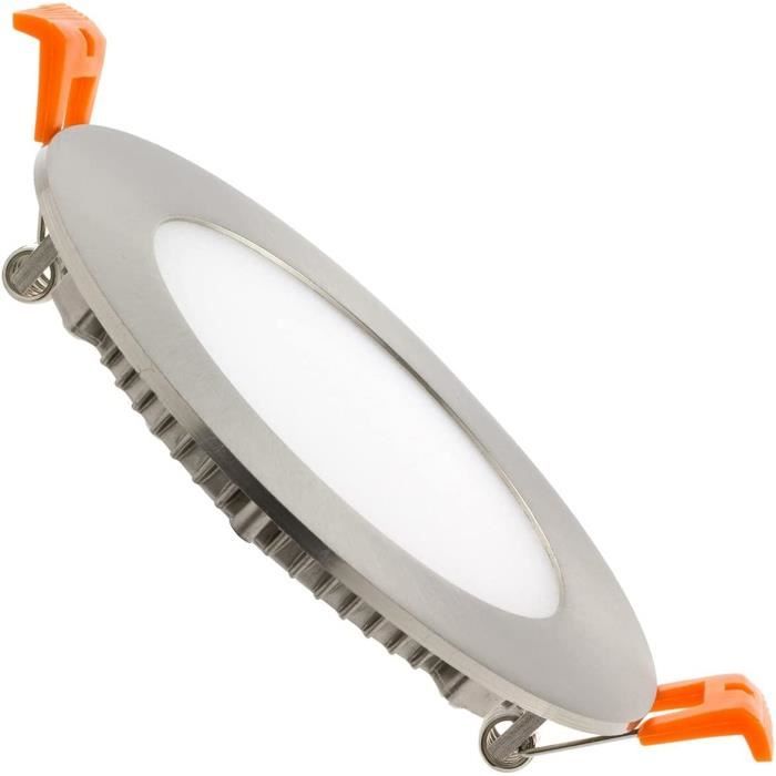 Dalle LED Downlight Spot Encastrable Ronde Extra-Plate 6W Argentée Coupe Ø 110 mm Blanc Froid ...