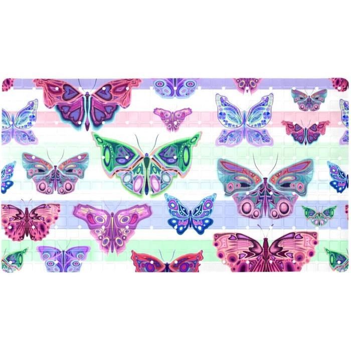Tapis de bain et de douche Motif papillons sur fond rayé avec ventouses ...