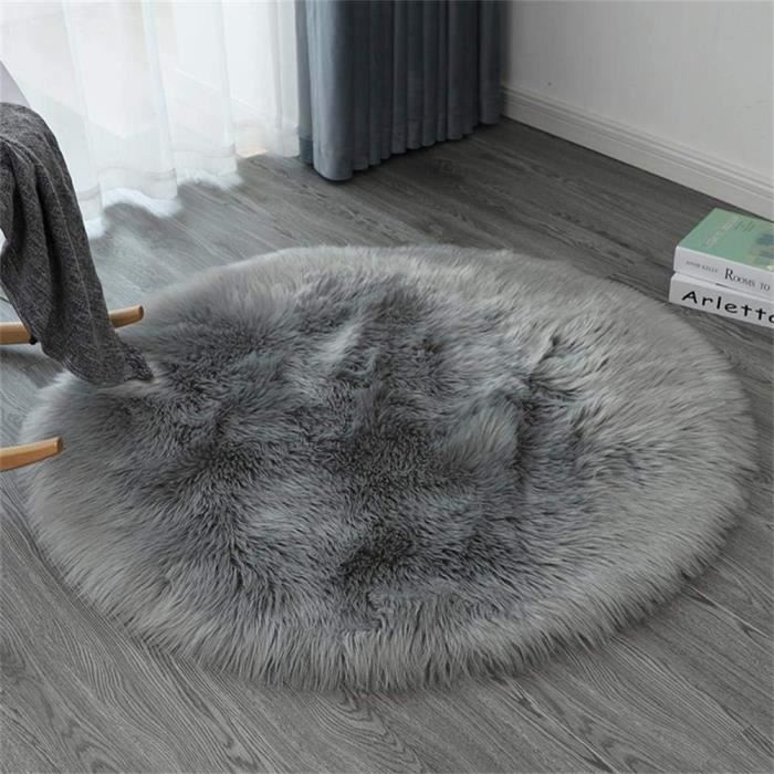 Tapis Salon Shaggy Poil Long Doux Moderne Rond Tapis Imitation Fourrure Laine Lavable Pour ...