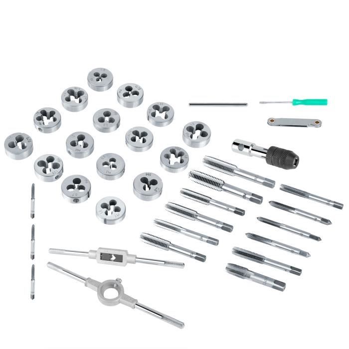 Ensemble de tarauds et de matrices d'écrou à vis M3-M12 40 pièces avec clés et outils à main ...