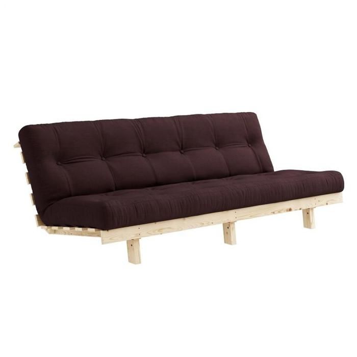 Banquette convertible futon LEAN pin coloris marron couchage 130x190 cm ...