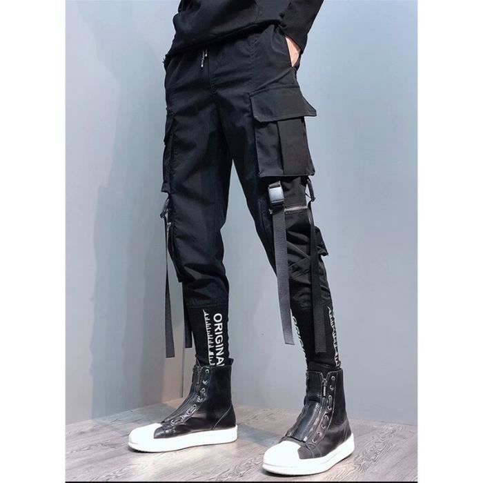 Pantalon Cargo Homme Streetwear Hip Hop Jogging Ruban Poches Sarouel - GZ0113P - Noir Blanc ...