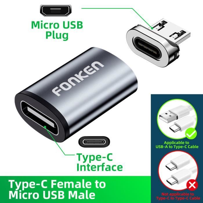 CABLE TELEPHONE,usb c to micro--embout de câble magnétique, connecteur ...