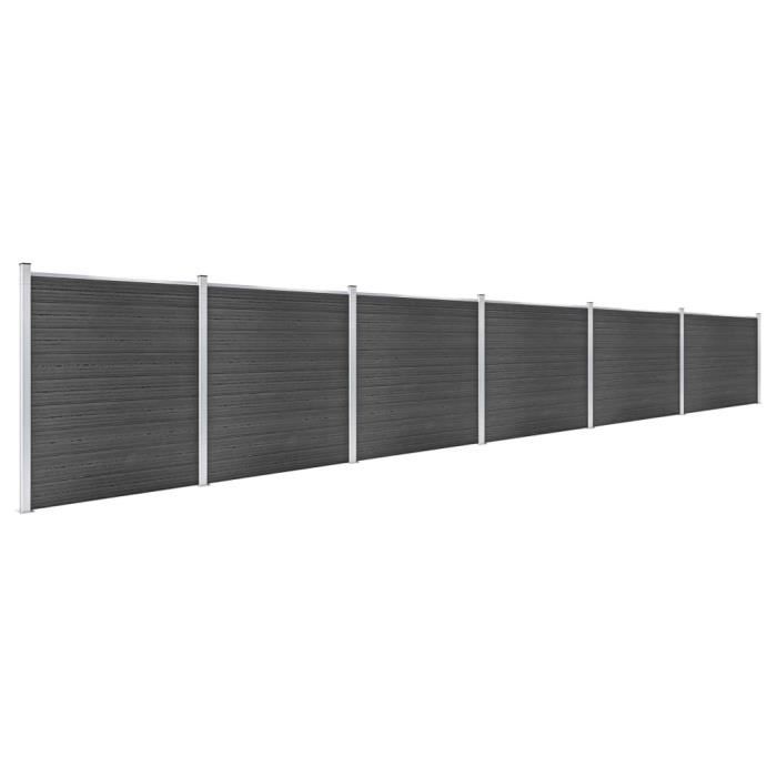 Ensemble de panneau de clôture - WPC et aluminium et acier - 1045x186 cm - Noir - qualité ...