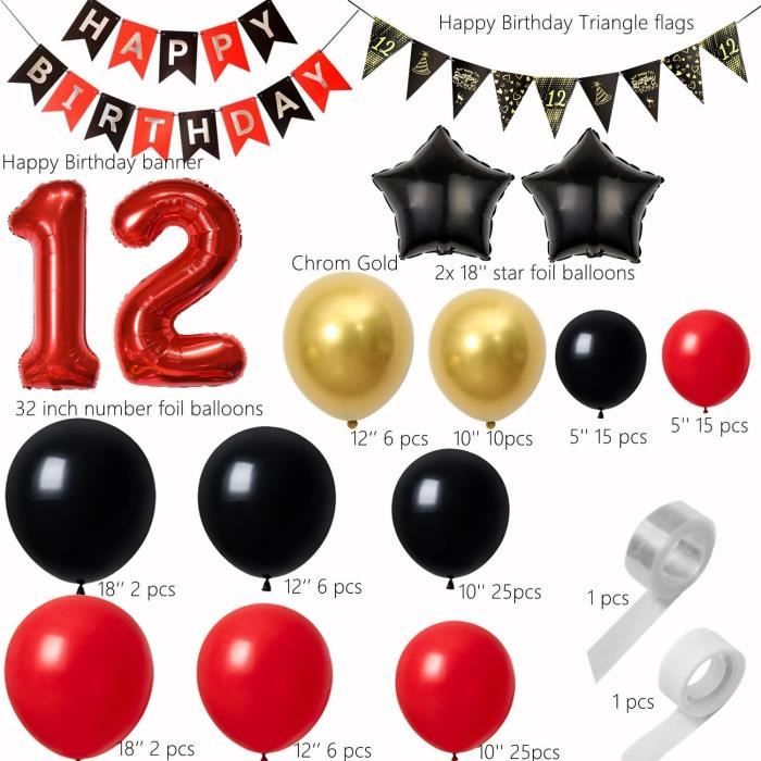 Decoration 12 Ans Anniversaire Fille 12 Ans Guirlande Ballons Rouge ...