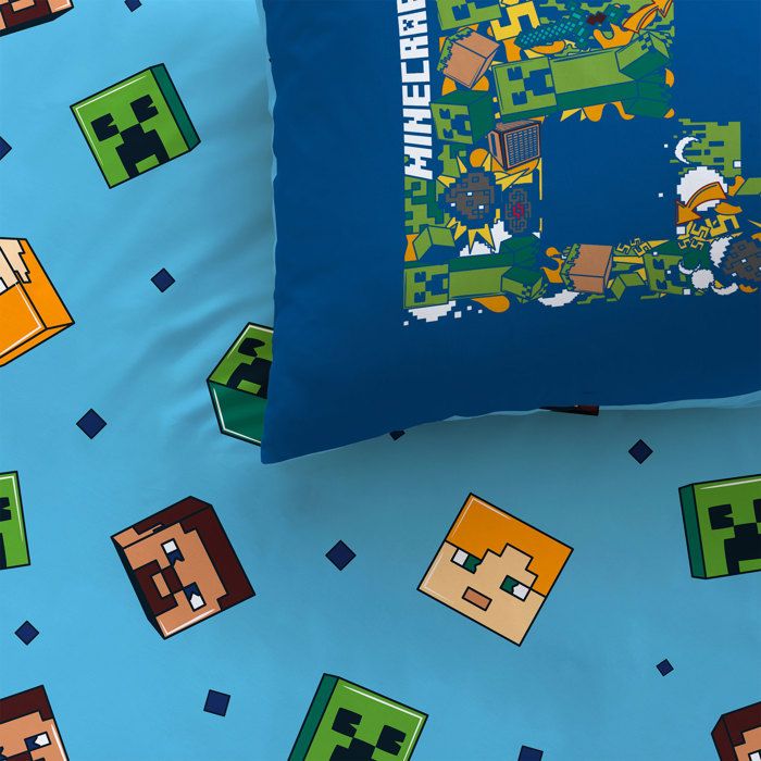 Parure de lit enfant 100% Coton - MINECRAFT UPDATE - Bleu nuit ...