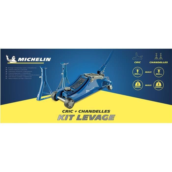 Cric hydraulique rouleur 1,8T + 2 Chandelles 2T - MICHELIN - Ht de ...