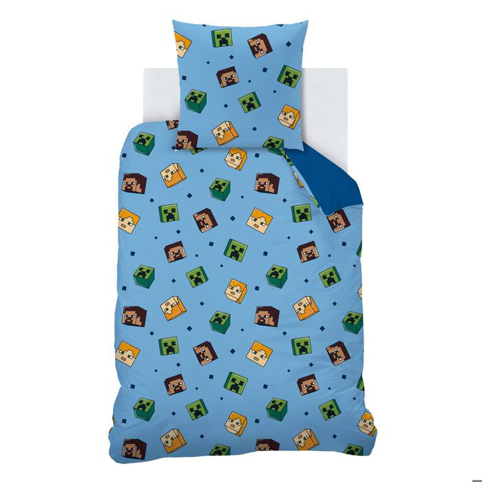 Parure de lit enfant 100% Coton - MINECRAFT UPDATE - Bleu nuit ...
