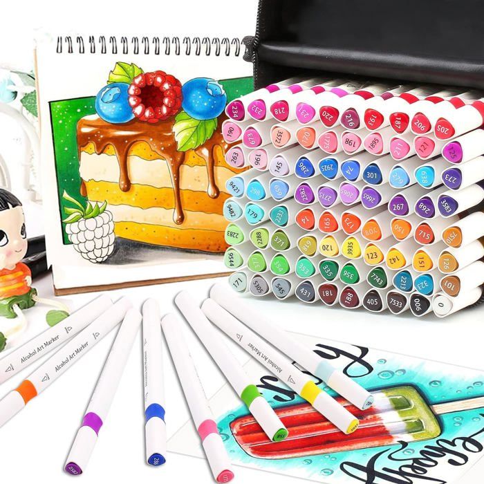 80 Couleurs Feutre A Alcool, Marqueurs Stylos Permanents Brush Alcohol ...