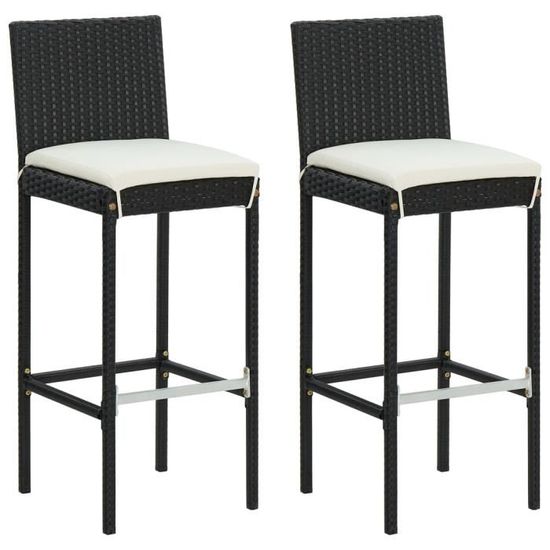 Tabourets de bar de jardin - YOSOO - YAJ313435 - Résine tressée - Lot de 2 - Noir et Crème ...