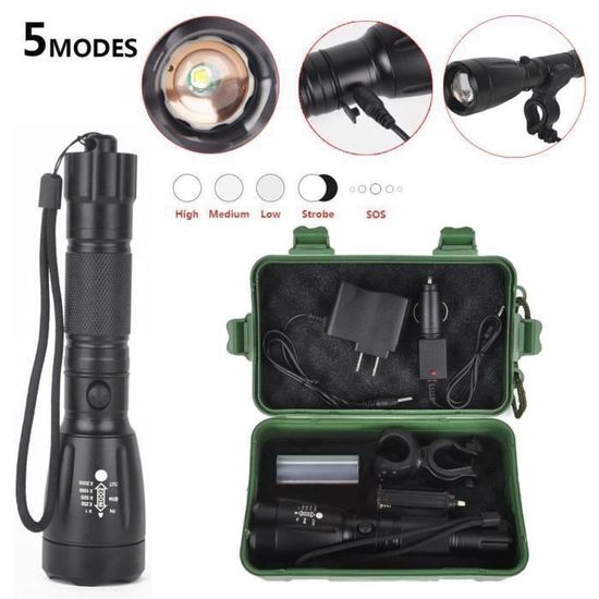 LAMPE ELECTRIQUE 5000LM XML T6 LED Flashlight Torch 18650 Zoom Rechargeable Light + Charger+ Box ...