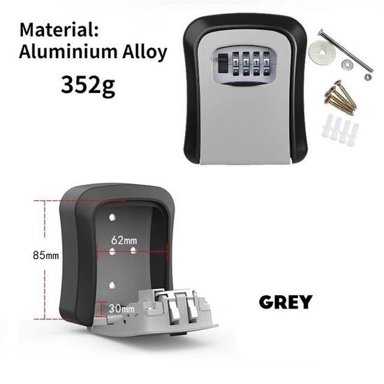 COFFRE FORT,Gray 352g--Coffre fort mural en alliage'aluminium, boîte de verrouillage à clé ...