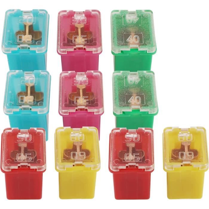 10x Fusibles Bas Profil Assortiment de Fusibles Automobiles 20A 30A 40A 50A 60A pour Voiture ...