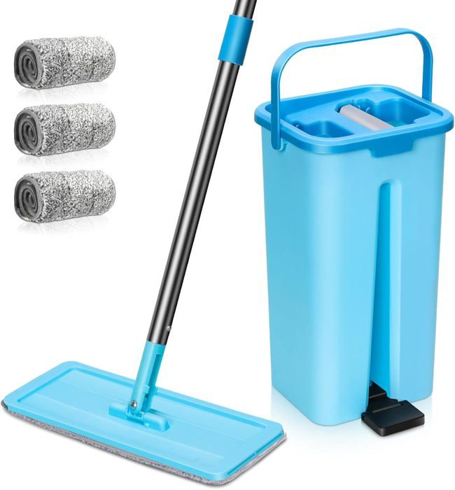 MASTERTOP Seau Essoreur et Balai Microfibre Mop Plat Rotatif et Seau ...