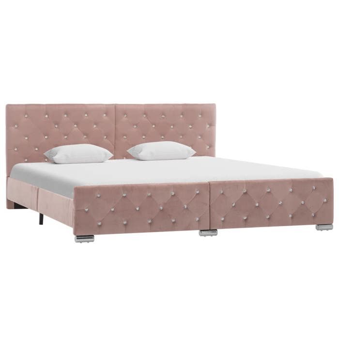 Lit classique double - Cadre de lit - sans matelas - Rose Velours ...